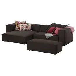 Ecksofa W.Schillig "around-the-block" Sofas Gr. B/H/T: 300 cm x 66 cm x 164 cm, Longlife Xtra-Leder Z59, Longchair links, braun (braun z59) mit eleganter Biese, Federkern