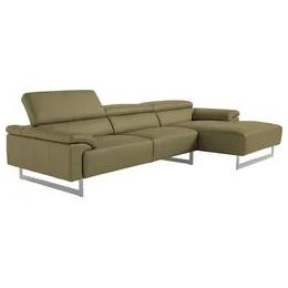 Ecksofa Egoitaliano "Malika, L-Form" Sofas Gr. B/H/T: 287cm x 94cm x 165cm, Leder BULL, Recamiere rechts, mit Kopfteilverstellung, grün (pistazie) mit Recamiere, inkl. Kopfteilverstellung und chromfarbenen Metallfüßen