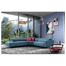 Ecksofa Egoitaliano Sofas Gr. B/H/T: 314cm x 96cm x 284cm, Luxus-Microfaser in Lederoptik, Recamiere links-Relaxelement rechts, mit Relaxfunktion, blau (helllblau) mit Relaxfunktion und verstellbaren Kopfteilelementen