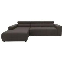 Ecksofa DOMO collection "Brandon große Ausführung B/T/H: 289/177/80 cm, auch in Leder und Cord" Sofas Gr. B/H/T: 285cm x 80cm x 175cm, Leder, Recamiere links, ohne Sitztiefenverstellung, ohne Nierenkissen, braun mit Kopfteilverstellung, wahlweise Sitztiefenverstellung, L-Form