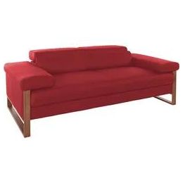 2-Sitzer W.Schillig "finn" Sofas Gr. B/H/T: 210cm x 71cm x 106cm, Longlife Xtra-Leder Z59, mit Kopfteilverstellung-mit motorischer Sitztiefenverstellung, rot (ruby z59) German Design Award 2016, Fußgestell Nussbaum natur, Breite 210 cm