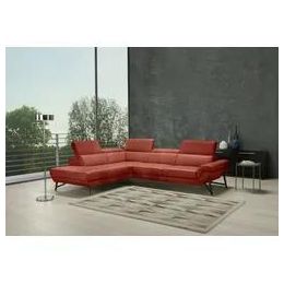 Ecksofa Egoitaliano "Narcisa, Design und Sitzkomfort der Extraklasse" Sofas Gr. B/H/T: 287cm x 96cm x 225cm, Luxus-Microfaser Lederoptik, Ottomane links, rot (marsala) mit verstellbaren Kopfstützen für noch mehr Komfort, L-Form