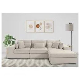 Ecksofa RAUM.ID "Florid L-Form" Sofas Gr. B/H/T: 280cm x 75cm x 162cm, Struktur, Ottomane rechts, beige 3 Teile, bestehend aus Modulen, viele Bezugsqualitäten, auch in Cord