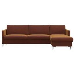 Ecksofa FLEXLUX "Fiore, super Sitzkomfort durch Kaltschaum im Sitz, L-Form" Sofas Gr. B/H/T: 247cm x 85cm x 92cm, Velvet, Chaiselongue rechts, braun (cognac) schmale Armlehnen, Füße Alu