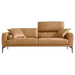 2,5-Sitzer Egoitaliano "Masu, Designsofa mit erstklassigem Sitzkomfort" Sofas Gr. B/H/T: 218cm x 95cm x 97cm, Leder NUVOLE, mit Rückenfunktion, braun (tan) inkl. 2 Kissenrollen, Rückenelemente manuell verstellbar, Metallfüße