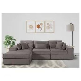 Ecksofa RAUM.ID "Florid L-Form" Sofas Gr. B/H/T: 280cm x 75cm x 162cm, Struktur, Ottomane links, grau (taupe) 3 Teile, bestehend aus Modulen, viele Bezugsqualitäten, auch in Cord