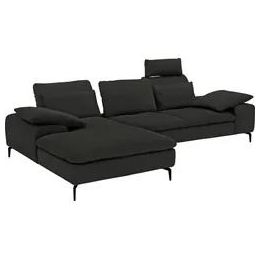 Ecksofa W.Schillig "valentinoo" Sofas Gr. B/H/T: 299cm x 83cm x 178cm, Longlife Xtra-Leder Z59, Longchair links, mit Sitztiefenverstellung, grau (graphit z59) inklusive Hocker, mit Sitztiefenverstellung, Breite 299 cm