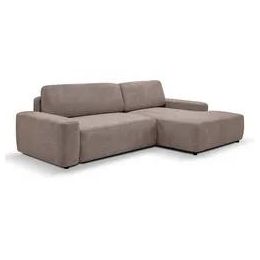 Ecksofa WERK2 "Bully L-Form" Sofas Gr. B/H/T: 264cm x 82cm x 162cm, Struktur weich, Recamiere rechts, Schlaffunktion und Bettkasten, grau (taupe) Curvy Trend Ecksofa mit Schlaffunktion in weichem Cord