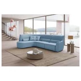 Ecksofa Egoitaliano "Puffy" Sofas Gr. B/H/T: 330cm x 88cm x 205cm, Leder BULL, Ottomane links, Ohne Relaxfunktion, blau (himmelblau) mit Ottomane, wahlweise und ohne elektrischer Relaxfunktion