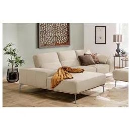 Ecksofa W.Schillig "run" Sofas Gr. B/H/T: 299cm x 88cm x 178cm, Longlife Xtra-Leder Z73, Recamiere links, mit Sitztiefenverstellung, beige (elfenbein z73) mit elegantem Holzsockel, Füße in Silber matt, Breite 299 cm