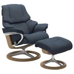 Relaxsessel stressless "Reno" Sessel Gr. Microfaser DINAMICA, Signature Base Eiche, Relaxfunktion-Drehfunktion-PlusTMSystem-Gleitsystem-BalanceAdaptTM, B/H/T: 92cm x 100cm x 80cm, blau (blau dinamica) mit Signature Base, Größe S, M & L, Gestell Eiche