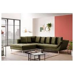 Ecksofa exxpo - SOFA FASHION "Laconi, extravagantes Designsofa mit tollem Sitzkomfort, L-Form" Sofas Gr. B/H/T: 326cm x 93cm x 224cm, Microvelours, Recamiere links, grün (olive) in hochwertiger Detailverarbeitung, bequeme Armlehne, hoher Fuß