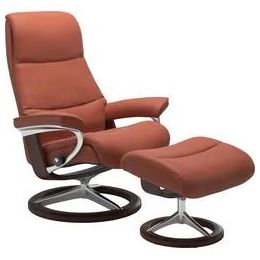 Relaxsessel stressless "View" Sessel Gr. Leder PALOMA, Cross Base Braun, Relaxfunktion-Drehfunktion-PlusTMSystem-Gleitsystem-BalanceAdaptTM, B/H/T: 82cm x 109cm x 81cm, rot (henna paloma) mit Signature Base, Größe M,Gestell Braun