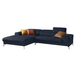 Ecksofa W.Schillig "piedroo" Sofas Gr. B/H/T: 303cm x 70cm x 193cm, Longlife Xtra-Leder Z59, Longchair links, mit Kopfteilverstellung-ohne Sitztiefenverstellung, blau (blau z59) Ecksofa Kopfteilverstellung, wahlweise mit Sitztiefenverstellung, Breite 303cm