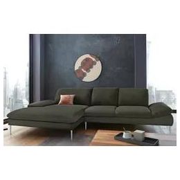 Ecksofa W.Schillig "enjoy&MORE, Designsofa, bequem, zeitlos und elegant, L-Form", grün (hunter r66), B:340cm H:87cm T:185cm, Chenille-Flachgewebe R66 (85% Polyester, 15% Nylon);Longlife Xtra-Leder Z59: Glattleder mit modischer Prägung. Hautstärke 0, 9 - 1, 1 mm;Stoff S37 (100% Polyester), Sofas, mit Sitztiefenverstellung, Füße silber matt, Breite 340 cm