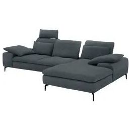 Ecksofa W.Schillig "valentinoo" Sofas Gr. B/H/T: 299cm x 83cm x 178cm, Chenille-Flachgewebe R66, Longchair rechts, mit Sitztiefenverstellung, blau (marine r66) inklusive Hocker, mit Sitztiefenverstellung, Breite 299 cm