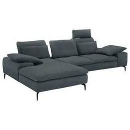 Ecksofa W.Schillig "valentinoo" Sofas Gr. B/H/T: 299cm x 83cm x 178cm, Chenille-Flachgewebe R66, Longchair links, mit Sitztiefenverstellung, blau (marine r66) inklusive Hocker, mit Sitztiefenverstellung, Breite 299 cm