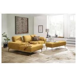 Ecksofa W.Schillig "run" Sofas Gr. B/H/T: 299cm x 88cm x 178cm, Longlife Xtra-Leder Z73, Recamiere links, mit Sitztiefenverstellung, gelb (sunrise z73) mit Holzsockel, Füße in Bronze pulverbeschichtet, Breite 299 cm