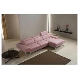 Ecksofa Egoitaliano "Princess, elegantes Designsofa mit erstklassigem Sitzkomfort, L-Form" Sofas Gr. B/H/T: 282cm x 95cm x 168cm, Leder NUVOLE, Recamiere rechts, mit Kopfteilverstellung, rosa (altrosa) mit Recamiere, inkl. Kopfteilverstellung, edle Designmetallfüße