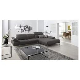 Ecksofa W.Schillig "levi" Sofas Gr. B/H/T: 344cm x 80cm x 207cm, Flachgewebe S22, Longchair rechts, mit Kopfteilverstellung-mit Armlehnenverstellung-ohne Sitztiefenverstellung, grau (anthrazit s22) inklusive Kopfstützenverstellung & Seitenteilverstellung, Breite 344cm