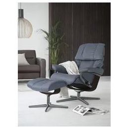 Relaxsessel stressless "Reno" Sessel Gr. Leder PALOMA, Cross Base Braun-S, Relaxfunktion-Drehfunktion-PlusTMSystem-Gleitsystem-BalanceAdaptTM, B/H/T: 79cm x 99cm x 75cm, blau (sparrow blue paloma) mit Cross Base, Größe S, M & L, Holzakzent Braun