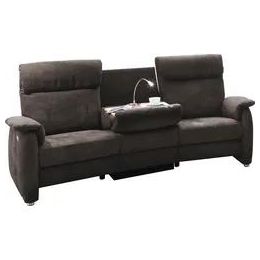 Sofa Home Affaire "Turin" Sofas Gr. B/H/T: 222cm x 107cm x 102cm, Leder SOFTLINE, mit Relaxfunktion beidseitig, braun (schlamm) 2-Sitzer-Sofa Sofas mit motorischer Relaxfunktion, Tisch, Leuchte + USB-Ladestation