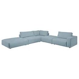 Ecksofa Gallery M BRANDED BY MUSTERRING "LUCIA L-Form" Sofas Gr. B/H/T: 340cm x 81cm x 346cm, Flachgewebe FLORIS, Recamiere rechts, Standardnaht-Zweinadelnaht, blau (light floris) in vielen Qualitäten und 4 verschieden Nähten