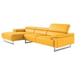 Ecksofa Egoitaliano "Malika, L-Form" Sofas Gr. B/H/T: 287cm x 94cm x 165cm, Leder BULL, Recamiere links, mit Kopfteilverstellung, gelb mit Recamiere, inkl. Kopfteilverstellung und chromfarbenen Metallfüßen