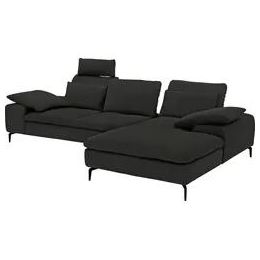 Ecksofa W.Schillig "valentinoo" Sofas Gr. B/H/T: 299cm x 83cm x 178cm, Longlife Xtra-Leder Z59, Longchair rechts, mit Sitztiefenverstellung, grau (graphit z59) inklusive Hocker, mit Sitztiefenverstellung, Breite 299 cm