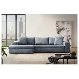 Ecksofa Andas "SLEETLAND XXL in Samtvelours oder Vintage-Leder-Optik, L-Form" Sofas Gr. B/H/T: 325 cm x 72 cm x 167 cm, Kunstleder, Recamiere links, blau besonders groß und bequem