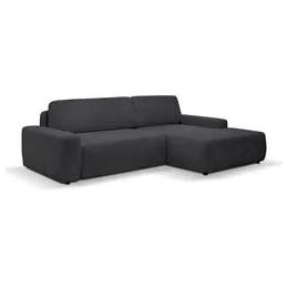 Ecksofa WERK2 "Bully L-Form" Sofas Gr. B/H/T: 264cm x 82cm x 162cm, Cord, Recamiere rechts, Schlaffunktion und Bettkasten, grau (anthrazit) Curvy Trend Ecksofa mit Schlaffunktion in weichem Cord