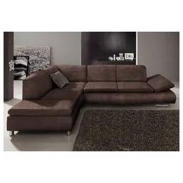 Ecksofa Max Winzer "Toulouse modern und bequem, aktuelles Design, hoher Sitzkomfort" Sofas Gr. B/H/T: 271 cm x 75 cm x 190 cm, Leder 93700, Ottomane links, braun mit klappbaren Armlehnen, Breite 271 cm