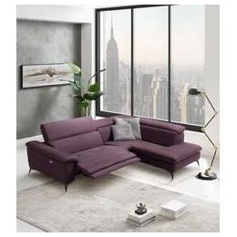 Ecksofa Egoitaliano "Martine" Sofas Gr. B/H/T: 272cm x 96cm x 203cm, Luxus-Microfaser BLUSH, Ottomane rechts, mit elektrischer Relaxfunktion-mit manueller Kopfteilverstellung, lila (plum) mit Ottomane, elektrischer Relaxfunktion und Kopfteilverstellung