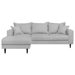 Ecksofa Home Affaire "VEYRAS L-Form" Sofas Gr. B/H/T: 230cm x 76cm x 150cm, Struktur, Ottomane links, grau (hellgrau) hoher Sitzkomfort, incl. 2 Zierkissen mit Keder, BTH: 23015076 cm