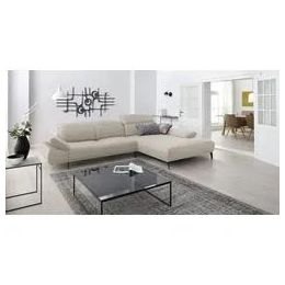 Ecksofa W.Schillig "levi, Designsofa, elegant und zeitlos, bequem, L-Form", braun (sesame s22), B:344cm H:80cm T:207cm, Flachgewebe S22 (100% Polyester), Sofas, inklusive Kopfstützenverstellung & Seitenteilverstellung, Breite 344cm