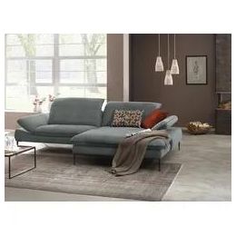 Ecksofa W.Schillig "enjoy&MORE" Sofas Gr. B/H/T: 294cm x 87cm x 185cm, Chenille-Flachgewebe R66, Recamiere rechts, mit Kopfteilverstellung-mit Armlehnenverstellung-mit Sitztiefenverstellung, blau (niagara r66) Sitztiefenverstellung, Füße bronze pulverbeschichtet, Breite 294 cm