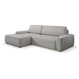 Ecksofa WERK2 "Bully L-Form" Sofas Gr. B/H/T: 264cm x 82cm x 162cm, Struktur fein + weich, Recamiere links, Schlaffunktion und Bettkasten, grau (hellgrau) Curvy Trend Ecksofa mit Schlaffunktion in weichem Cord