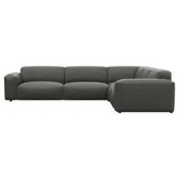 Ecksofa FLEXLUX "Lucera, super bequem durch hochwertigen Sitzaufbau mit Kaltschaum" Sofas Gr. B/H/T: 319cm x 73cm x 285cm, Echtleder, Schenkel rechts, grau (warm mineral grau) modern & anschmiegsam, L-Form, Designsofa