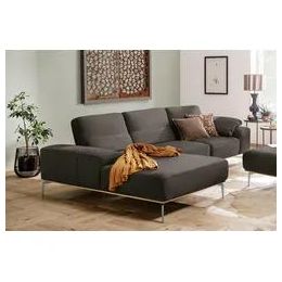 Ecksofa W.Schillig "run" Sofas Gr. B/H/T: 319cm x 88cm x 178cm, Longlife Xtra-Leder Z73, Recamiere links, mit Sitztiefenverstellung, grau (graphit z73) mit elegantem Holzsockel, Füße in Chrom glänzend, Breite 319 cm