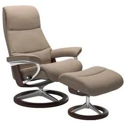 Relaxsessel stressless "View" Sessel Gr. ROHLEDER Stoff Q2 FARON, Cross Base Braun, Relaxfunktion-Drehfunktion-PlusTMSystem-Gleitsystem-BalanceAdaptTM, B/H/T: 82cm x 109cm x 81cm, beige (beige q2 faron) mit Signature Base, Größe M,Gestell Braun