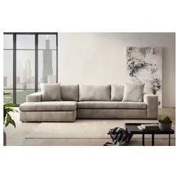 Ecksofa Andas "SLEETLAND XXL in Samtvelours oder Vintage-Leder-Optik, L-Form" Sofas Gr. B/H/T: 325 cm x 72 cm x 167 cm, Kunstleder, Recamiere links, grau (hellgrau) besonders groß und bequem