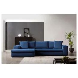 Ecksofa Andas "SLEETLAND XXL in Samtvelours oder Vintage-Leder-Optik, L-Form" Sofas Gr. B/H/T: 325 cm x 72 cm x 167 cm, Samtvelours, Recamiere links, blau (navy blue) besonders groß und bequem