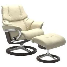 Relaxsessel stressless "Reno" Sessel Gr. Leder PALOMA, Signature Base Wenge-S, Relaxfunktion-Drehfunktion-PlusTMSystem-Gleitsystem-BalanceAdaptTM, B/H/T: 79cm x 99cm x 75cm, beige (vanilla paloma) mit Hocker, Signature Base, Größe S, M & L, Gestell Wenge