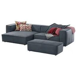 Ecksofa W.Schillig "around-the-block" Sofas Gr. B/H/T: 300cm x 66cm x 164cm, Longlife Xtra-Leder Z69, Longchair links, blau (blue z69) mit eleganter Biese, Federkern