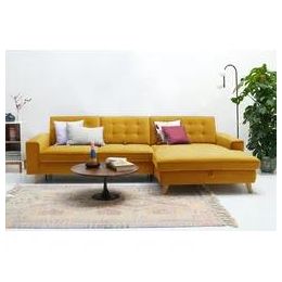 Ecksofa Tom Tailor HOME "Nordic Shift Chic" Sofas Gr. B/H/T: 308cm x 86cm x 180cm, Samtstoff TSV, Recamiere rechts, ohne Bettfunktion und Bettkasten, gelb (ochre tsv 5) wahlweise mit Bettfunktion und Bettkasten