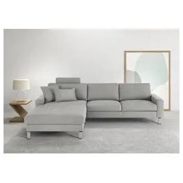 Ecksofa 3C Candy "Lecce, wahlweise PUR-Schaumstoff oder Tonnentaschenfederkern" Sofas Gr. B/H/T: 281 cm x 86 cm x 194 cm, Velours, Longchair links, Sitzaufbau mit Tonnentaschenfederkern, silberfarben (silber) Bett im 2,5-Sitzer, teilmotorische Schlaffunktion Longchair, L-Form