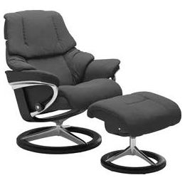 Relaxsessel stressless "Reno" Sessel Gr. ROHLEDER Stoff Q2 FARON, Signature Base Schwarz, Relaxfunktion-Drehfunktion-PlusTMSystem-Gleitsystem-BalanceAdaptTM, B/H/T: 83cm x 100cm x 76cm, grau (dark grey q2 faron) mit Hocker, Signature Base, Größe S, M & L, Gestell Schwarz