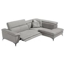 Ecksofa Egoitaliano "Martine" Sofas Gr. B/H/T: 272cm x 96cm x 203cm, Luxus-Microfaser Lederoptik, Ottomane rechts, mit elektrischer Relaxfunktion-mit manueller Kopfteilverstellung, grau (opal grau) mit Ottomane, elektrischer Relaxfunktion und Kopfteilverstellung