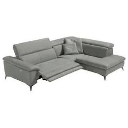 Ecksofa Egoitaliano "Martine" Sofas Gr. B/H/T: 272cm x 96cm x 203cm, Luxus-Microfaser Lederoptik, Ottomane rechts, mit elektrischer Relaxfunktion-mit manueller Kopfteilverstellung, grau (steingrau) mit Ottomane, elektrischer Relaxfunktion und Kopfteilverstellung