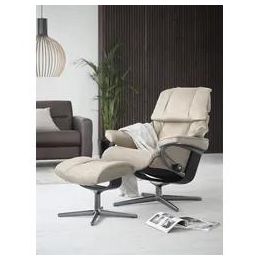 Relaxsessel stressless "Reno" Sessel Gr. ROHLEDER Stoff Q2 FARON, Cross Base Schwarz, Relaxfunktion-Drehfunktion-PlusTMSystem-Gleitsystem-BalanceAdaptTM, B/H/T: 92cm x 100cm x 80cm, beige (light q2 faron) mit Cross Base, Größe S, M & L, Holzakzent Schwarz